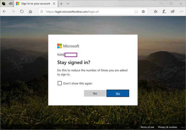 Disabling "Stay signed in? Do this to reduce the number of times you ...