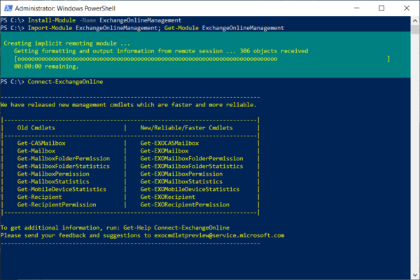 Installing and importing ExchangeOnlineManagement module to connect to ...