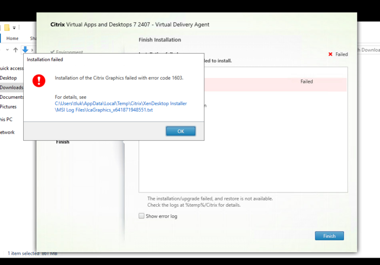 Troubleshooting Citrix VDA Upgrade Failure 1603
