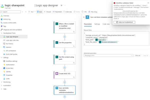 Fix Workflow Validation Failed Error in Logic App