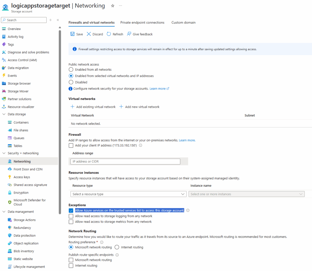 Understanding Logic App networking access to Storage Account located in ...