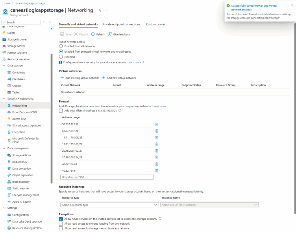 Understanding Logic App networking access to Storage Account located in ...
