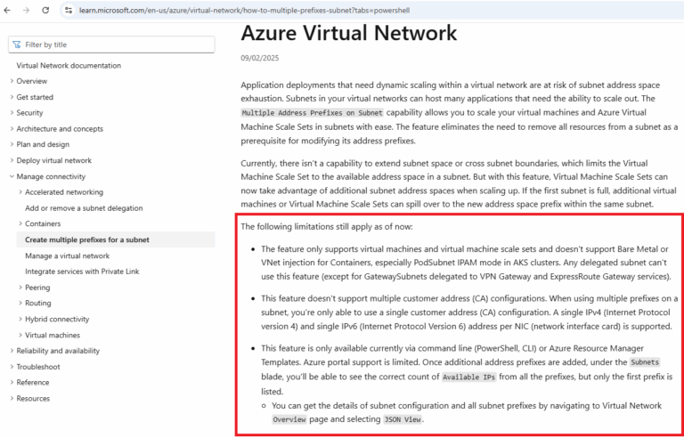 Creating multiple prefixes for subnets in an Azure Virtual Network ...